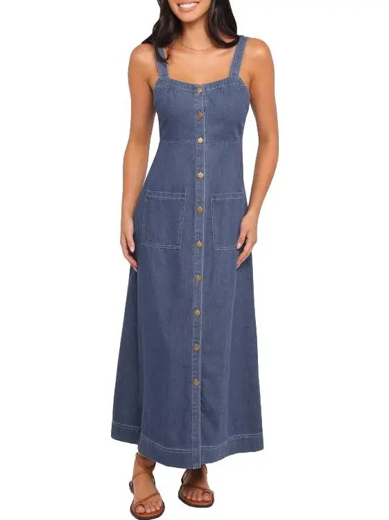 PETAL & PUP Bettie Denim Midi Dress - Mid Blue Denim