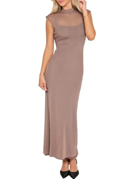 PETAL & PUP Charice Mock Neck Maxi Dress - Brown
