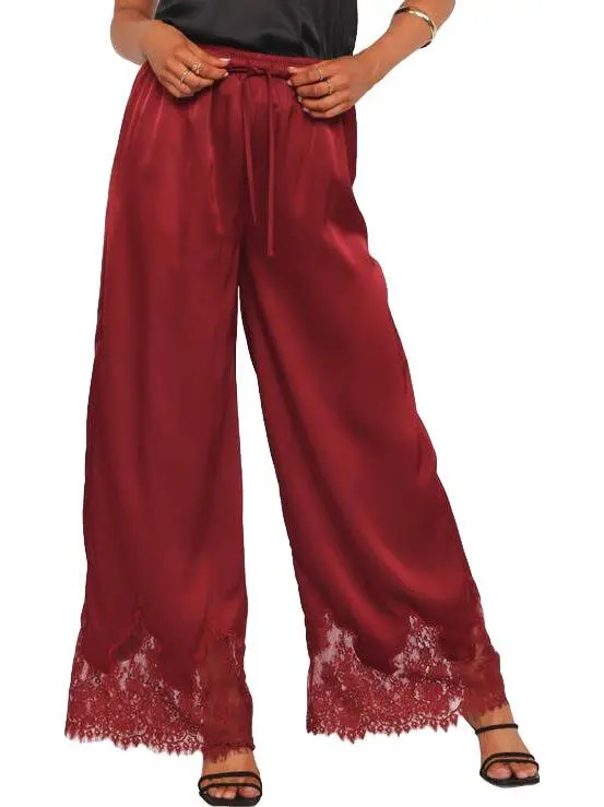 PETAL & PUP Viola Drawstring Waist Wide Leg Pants - Wine