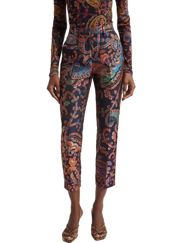 Etro Bristol Paisley Jacquard Ankle Trousers - Multicolour On Blue Base