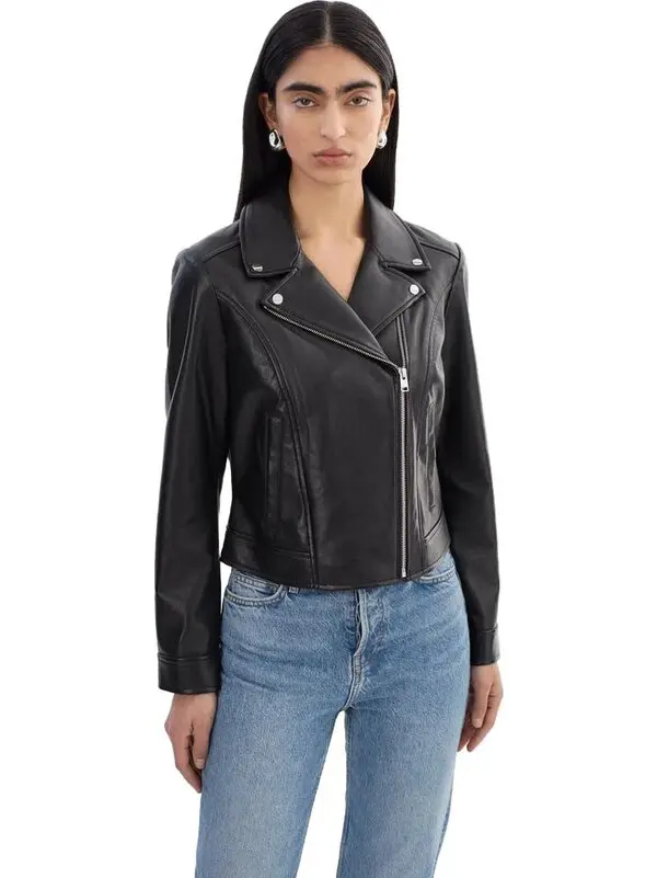 LAMARQUE Klea Recycled Leather Biker Jacket - Black