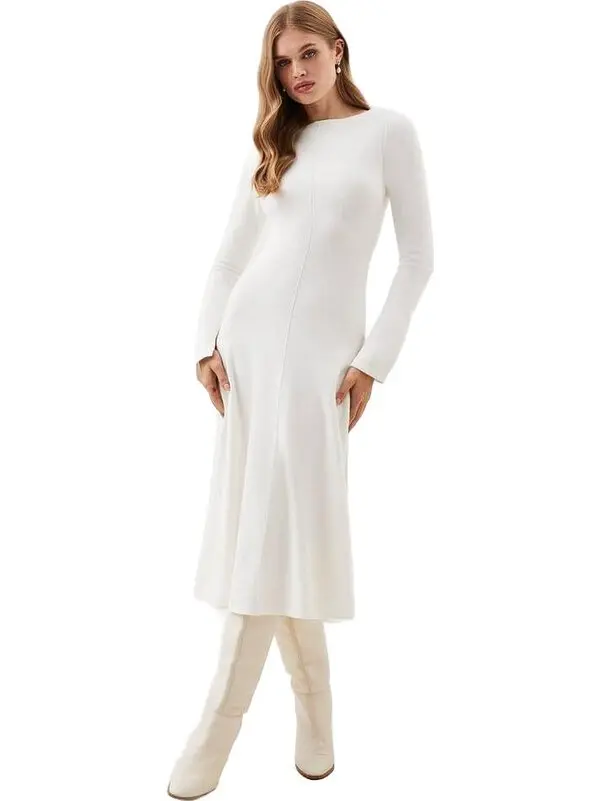 Karen Millen Knit Full Skirt Midi Dress - Ivory