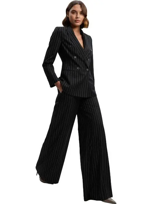 Karen Millen Petite Pinstriped Wide Leg Trousers - Black