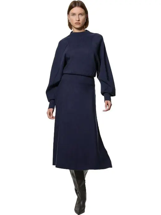 Karen Millen Wool Look Rounded Sleeve Knit Midi Dress - Navy