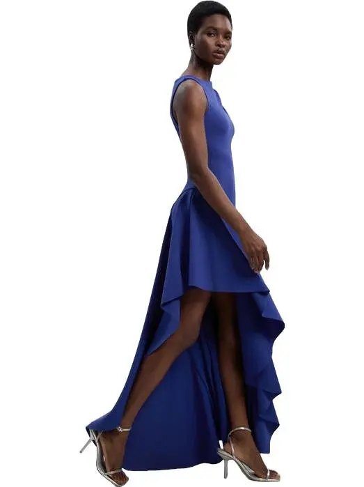 Karen Millen Scuba Drama Ruffle Hem Maxi Dress - Navy