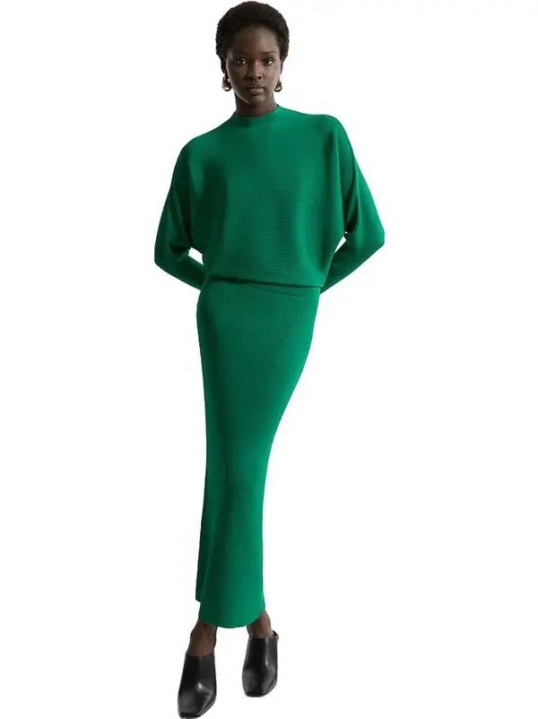 Karen Millen Drape Knit Bat Wing Pencil Midi Dress - Green