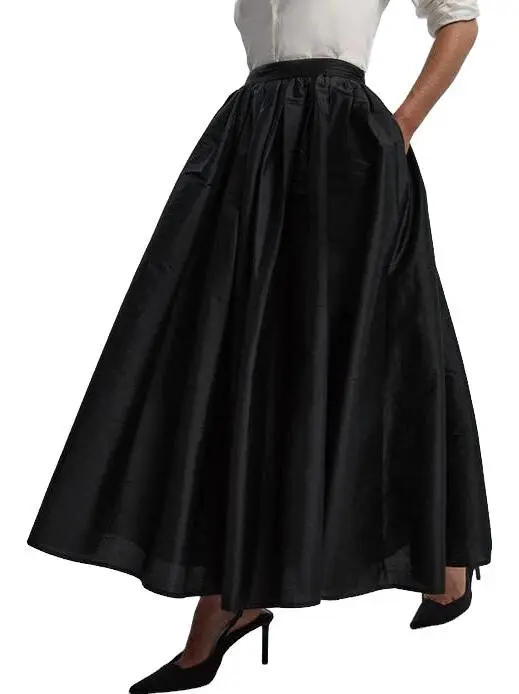 Karen Millen Taffeta Woven Maxi Skirt - Black