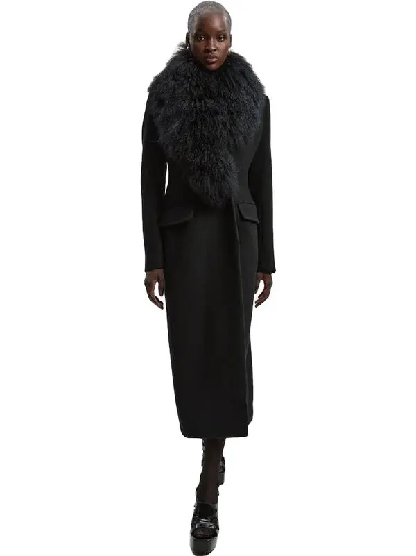 Karen Millen Wool Midi Coat With Detachable Collar - Black