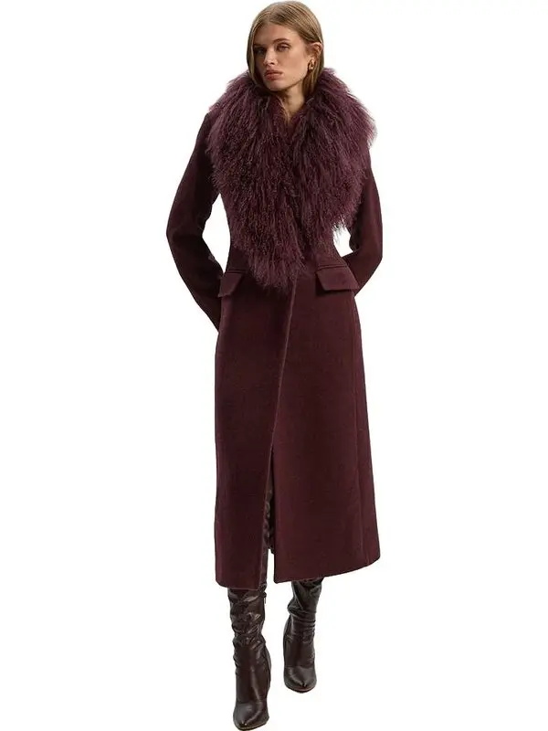 Karen Millen Wool Detachable Collar Midi Coat - Burgundy