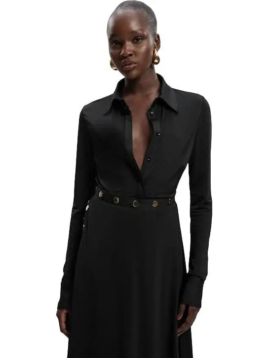 Karen Millen Petite Drapey Crepe Slim Collared Shirt - Black