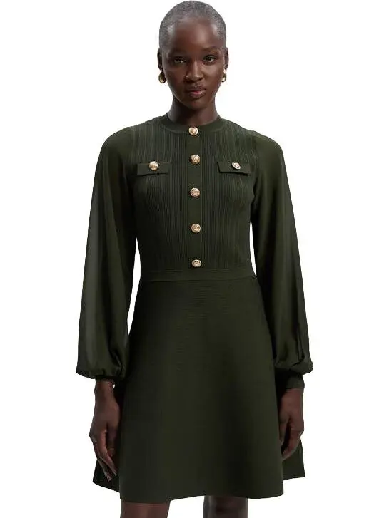 Karen Millen Petite Chiffon Sleeve Mini Dress - Olive