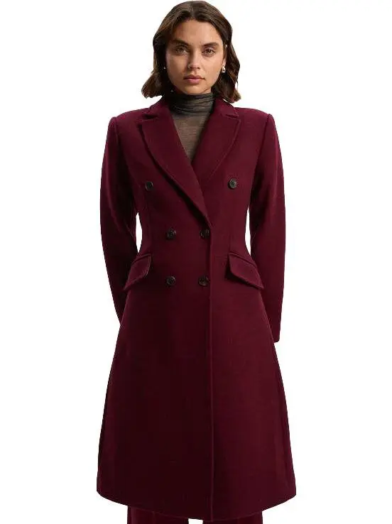 Karen Millen Wool Double-breasted Midi Coat - Burgundy