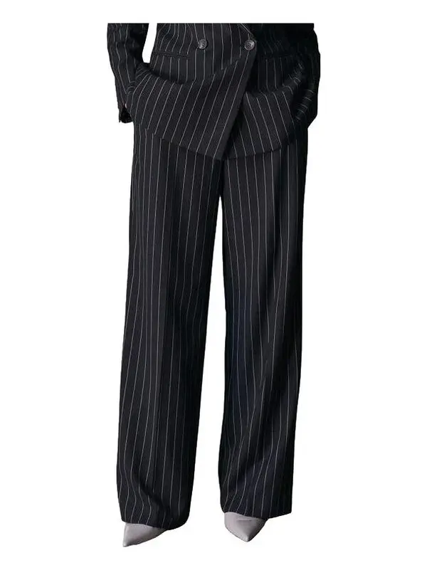 Karen Millen Pinstripe Wide Leg Tailored Trouser - Black