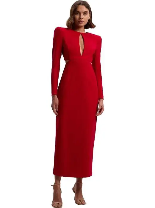 Karen Millen Scuba Crepe Plunge Maxi Dress - Dark Red