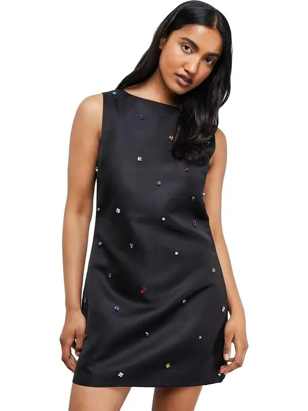 WAREHOUSE Sleeveless Sequin Mini Dress - Black