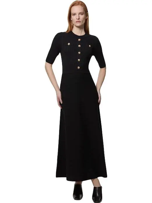 Karen Millen Rib Knit Military Trim Maxi Dress - Black