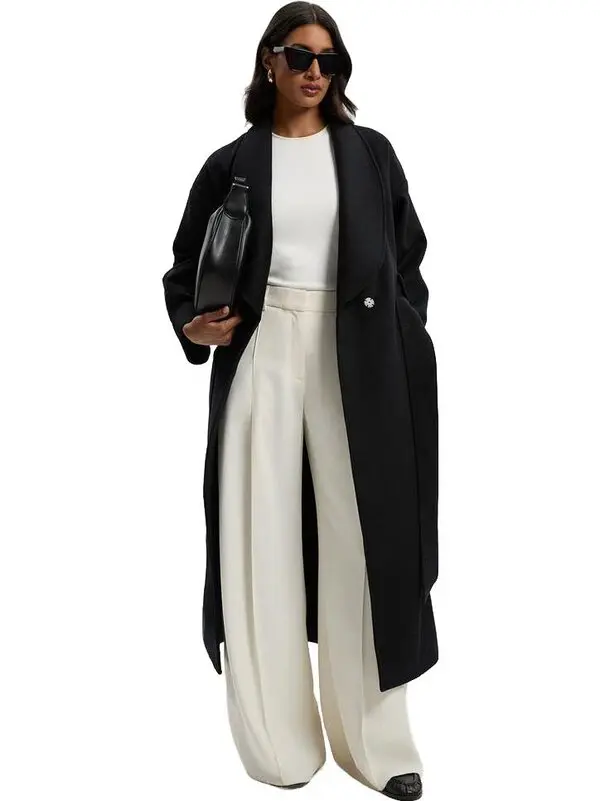 Karen Millen Brushed Wool Wrap Maxi Coat - Black