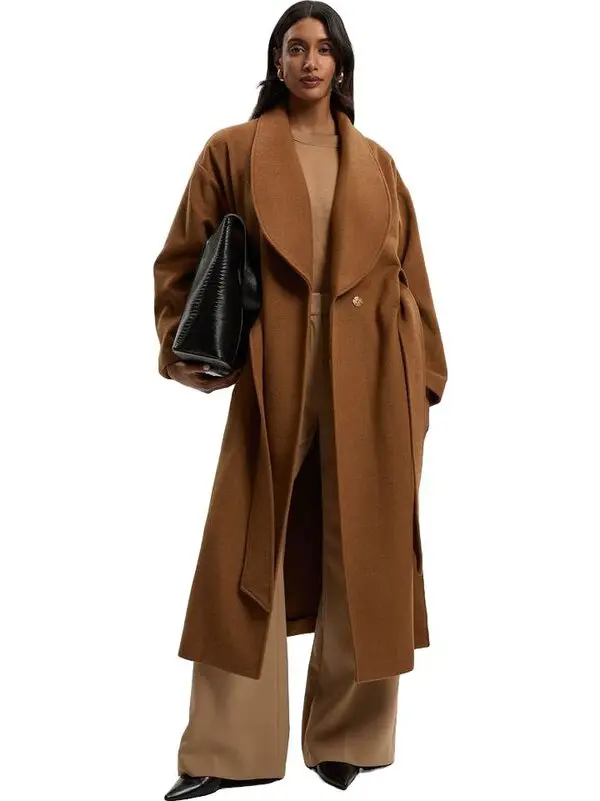Karen Millen Brushed Wool Wrap Maxi Coat - Camel