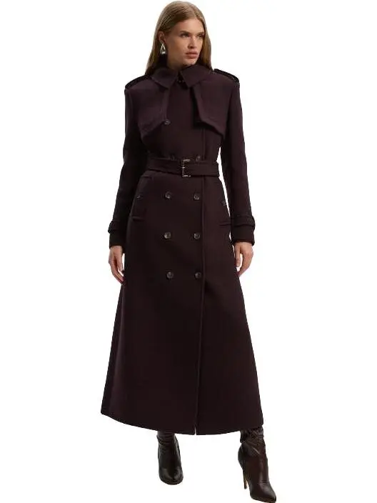 Karen Millen Petite Wool Trench Maxi Coat - Wine