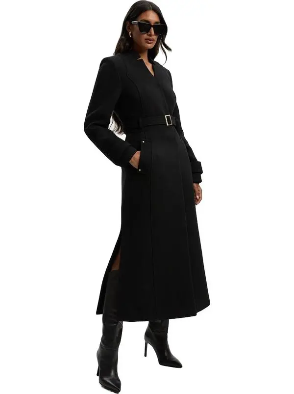 Karen Millen Wool Notch Neck Belted Maxi Coat - Black