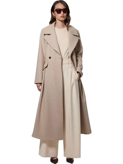 Karen Millen Wool Tailored Flared Skirt Midi Coat - Oatmeal