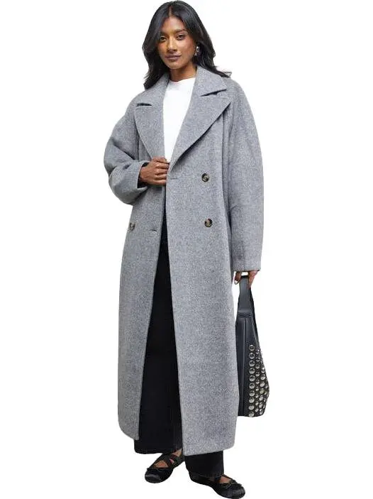 WAREHOUSE Oversized Pleat Back Detail Maxi Coat - Grey Marl