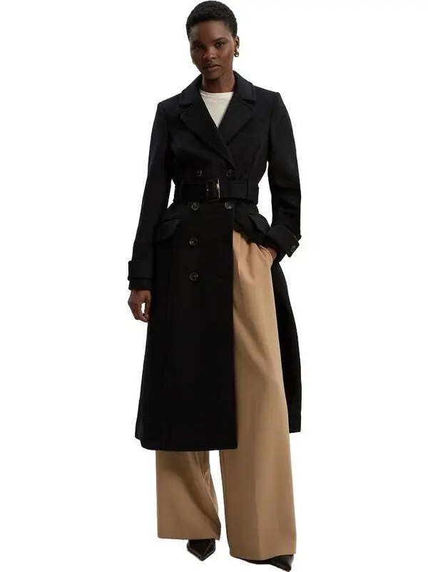 Karen Millen Wool Blend Belted Midi Coat - Black