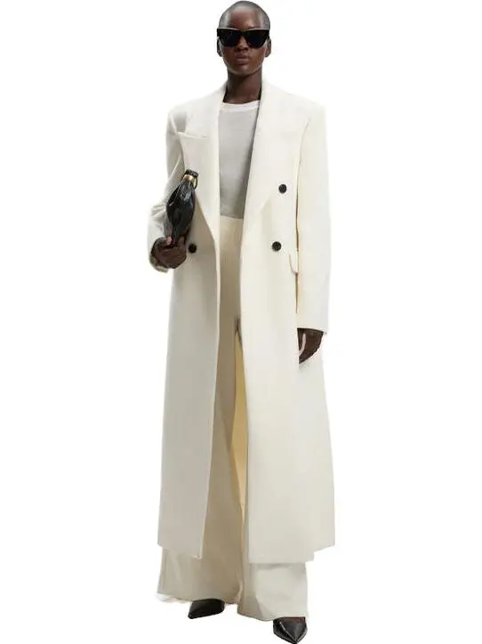 Karen Millen Brushed Wool Double-breasted Maxi Coat - Ivory