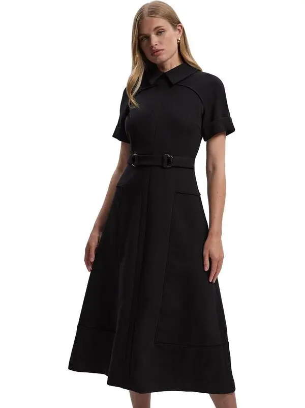 Karen Millen Stretch Tab Detail Full Midi Dress - Black