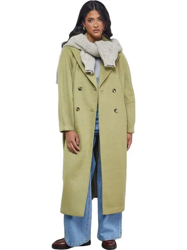 WAREHOUSE Oversized Maxi Coat With Pleat Back Detail - Green