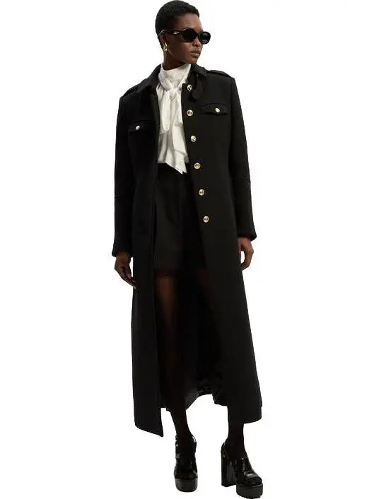 Karen Millen Wool Military Tailored Maxi Coat - Black