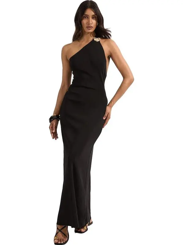 Karen Millen Backless One-shoulder Knit Dress - Black