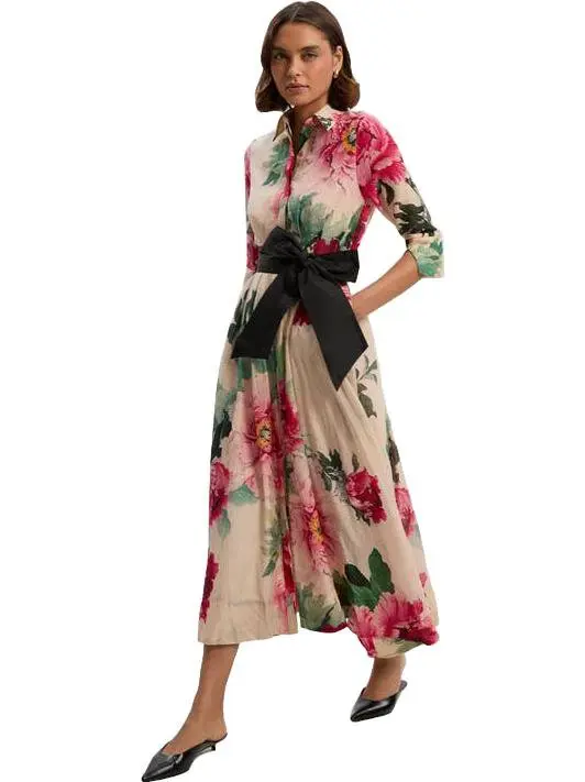 Karen Millen Woven Belted Maxi Shirt Dress - Floral