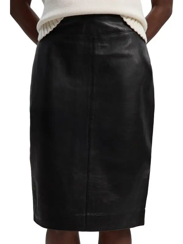 Karen Millen Leather Signature Pencil Skirt - Black