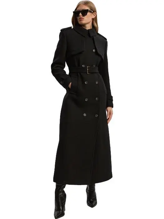 Karen Millen Wool-blend Belted Trench Maxi Coat - Black
