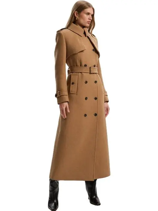 Karen Millen Wool Mix Belted Trench Maxi Coat - Camel