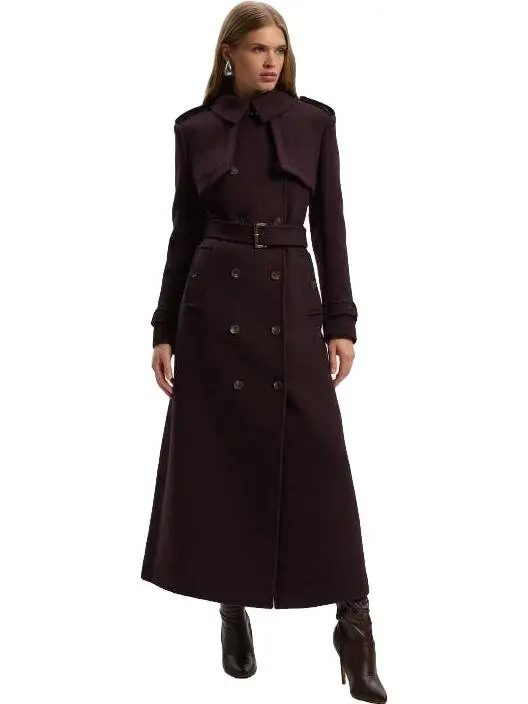 Karen Millen Wool-blend Belted Trench Maxi Coat - Wine