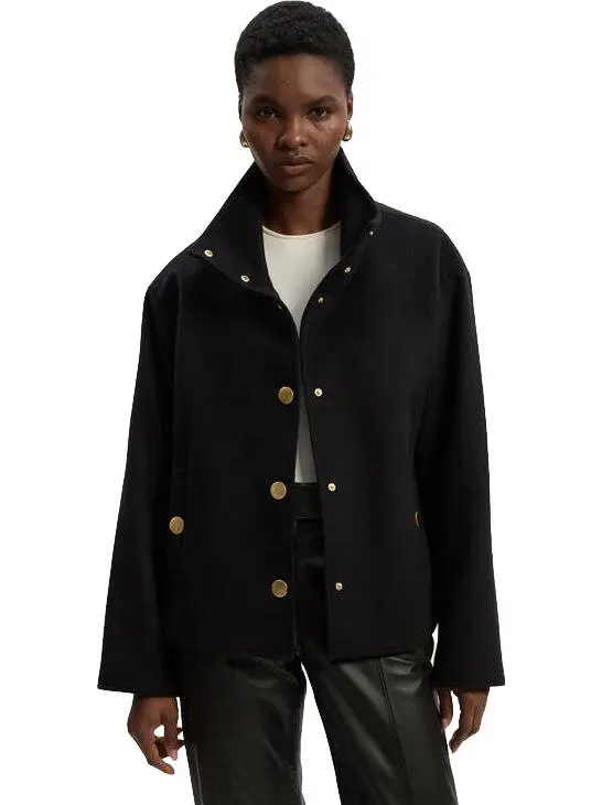 Karen Millen Brushed Wool Tailored Coat With Funnel Neck - Black