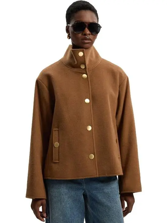 Karen Millen Brushed Wool Funnel Neck Tailored Coat - Camel