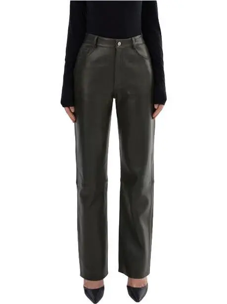 LAMARQUE Shannon Leather Pants - Dark Olive