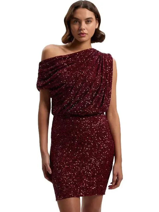 Karen Millen One Shoulder Sequin Mini Dress - Plum