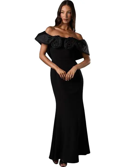 Coast Bardot Rose Detail Maxi Dress - Black