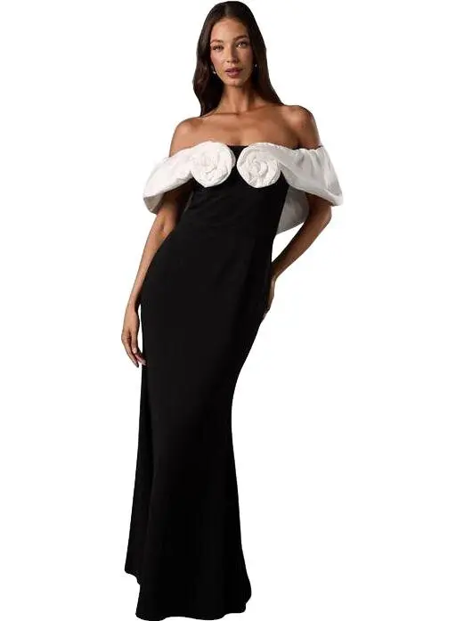 Coast Bardot Rose Detail Maxi Dress - Mono