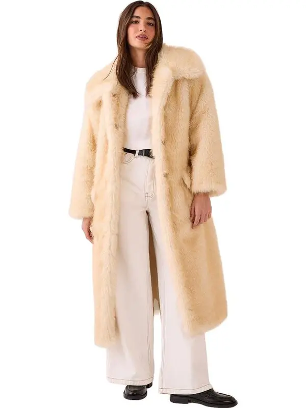 Nasty Gal Belted Faux Fur Coat - Lemon