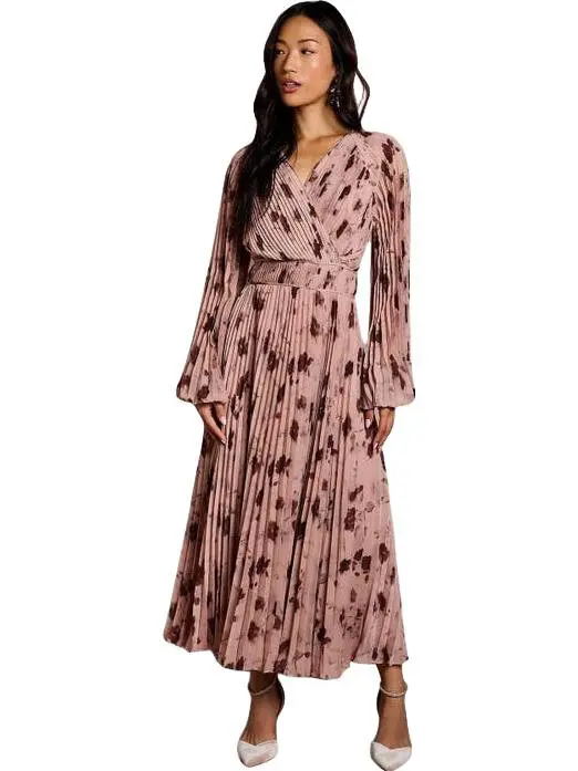 Coast Long Sleeve Chiffon Floral Print Wrap Midi Dress - Blush