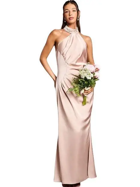 Coast Satin Asymmetric Neck Maxi Dress - Mocha