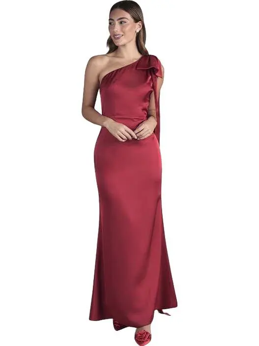 Coast One Shoulder Satin Maxi Dress With Bow Detail - Red