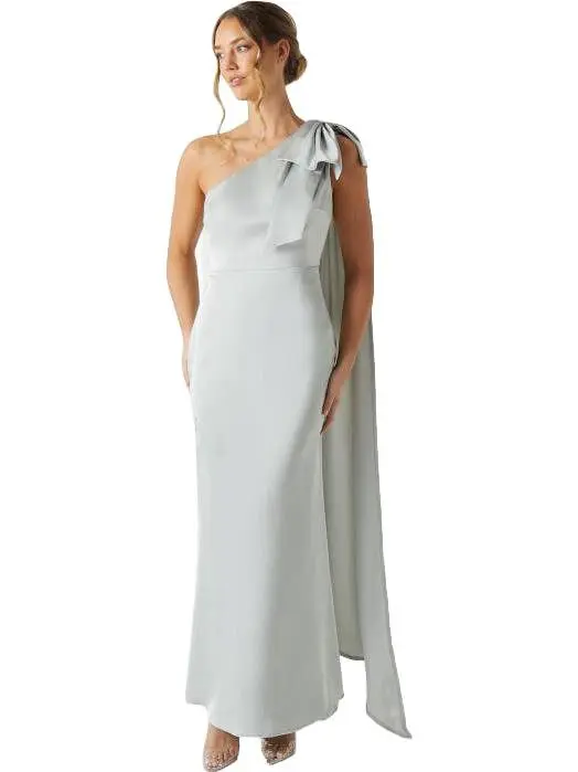 Coast One Shoulder Satin Maxi Dress With Bow Detail - Sage
