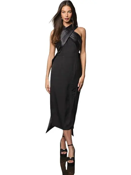 Coast Cross Over Front Bow Back Midi Dress - Black