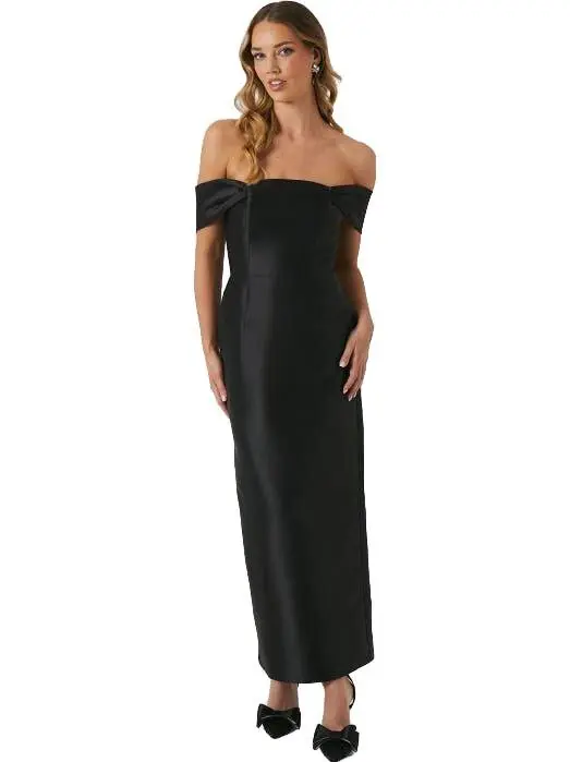 Coast Twill Bardot Off The Shoulder Dress - Black